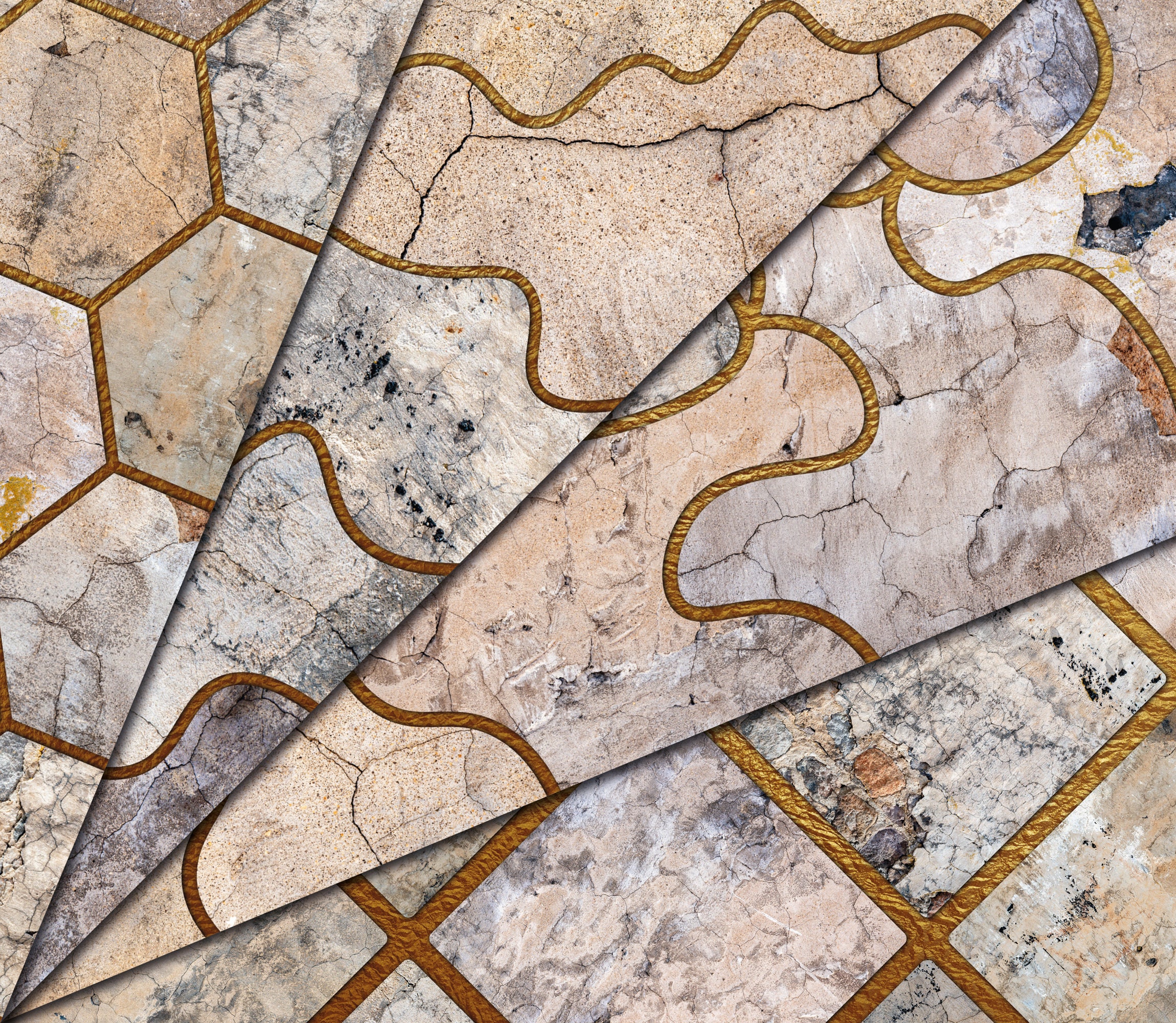 Old & Faded Wall Collage With Golden Border Textures and - Etsy