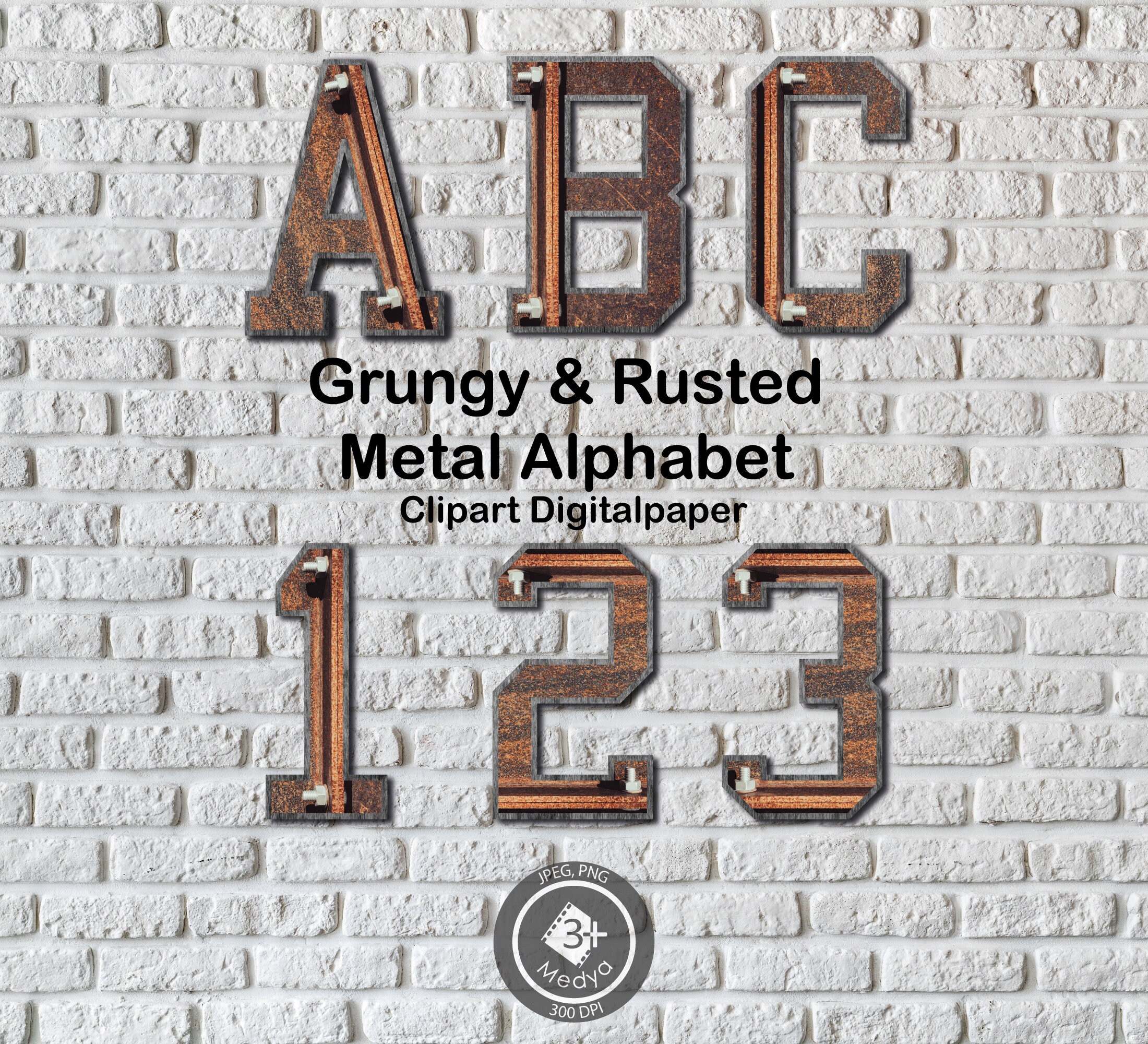 Rusted Metal Alphabet Clipart. Grungy Metal Alphabet Digitalpaper ...
