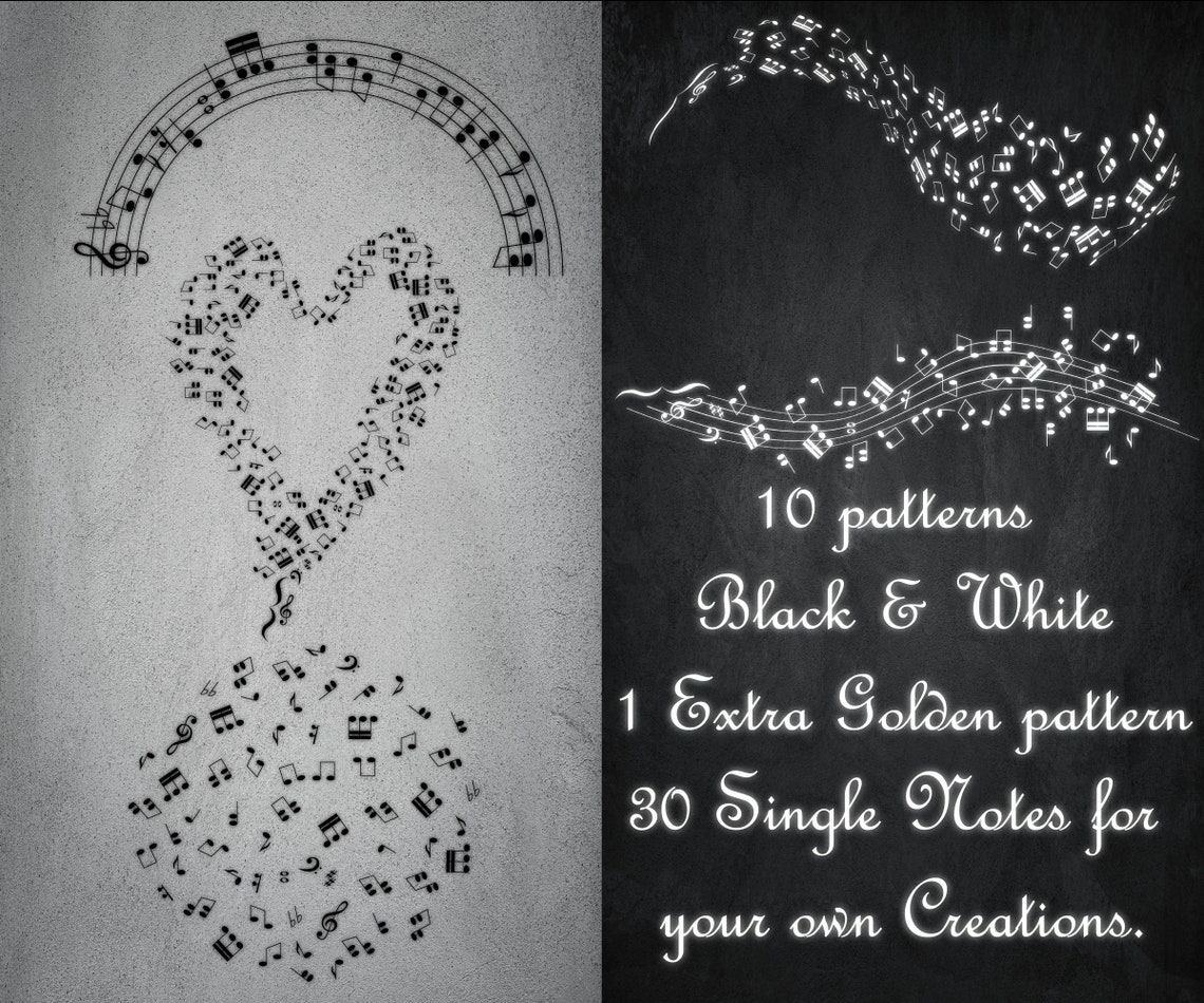21 Music Notes Pattern Overlays 30 Single Notes Black and - Etsy