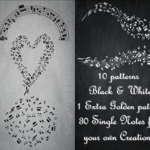 21 Music Notes Pattern Overlays, 30 Single Notes Black and White Colors ...