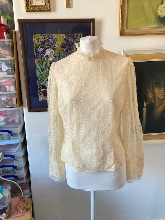 NEW Vintage 1960s Wardo Victorian Style Cream Lace Bl… - Gem