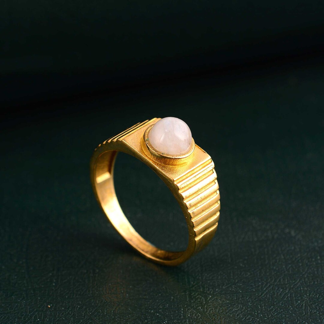 Vintage Brass Moonstone Signet Ring: Handmade Gemstone Statement - Etsy