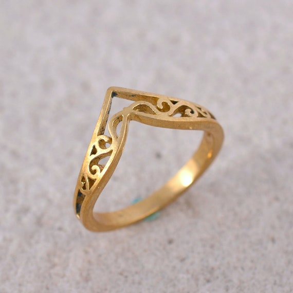 Gold Chevron Filigree Ring V Shape Ring Brass Ring Mothers - Etsy