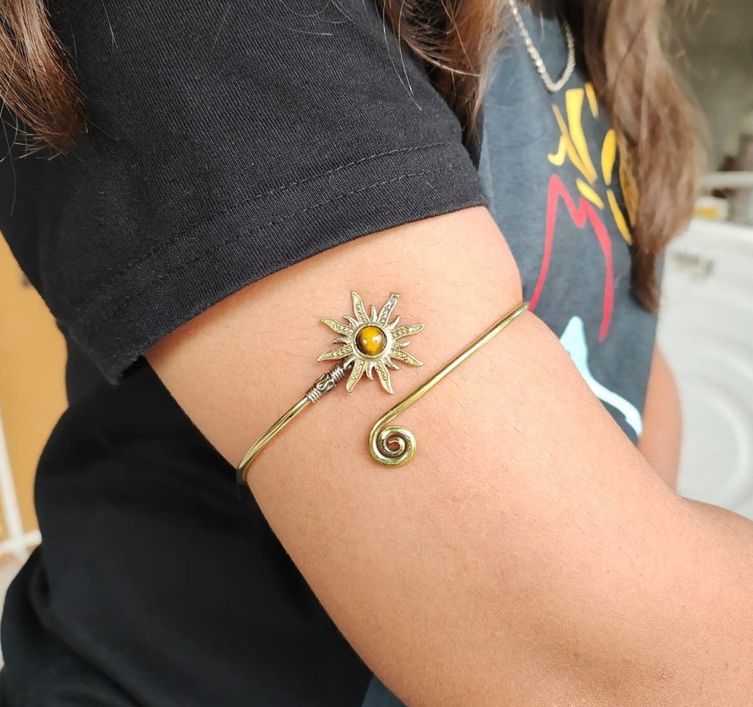 Gold Sunburst Arm Cuff: Tigers Eye Gemstone Boho Bracelet - Etsy