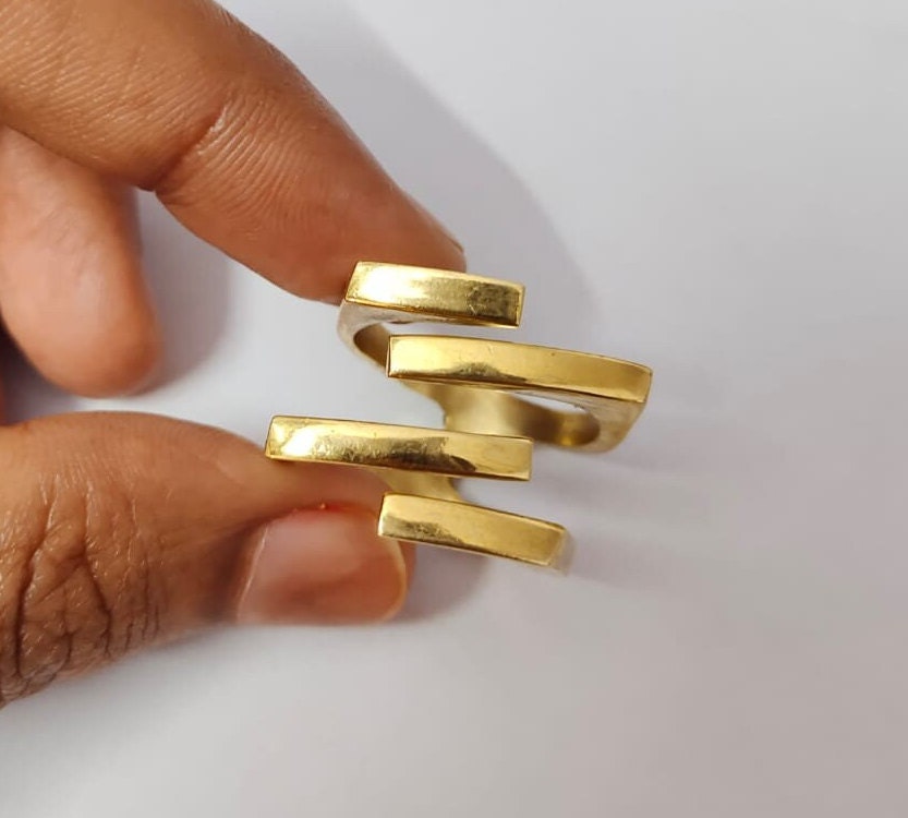 Gold Bar Ring Thick Two Line Ring Flat Bar Ring Geometric - Etsy