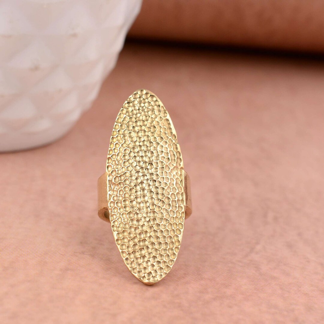 Hammered Ring, Large Gold Ring, Oval Armor Ring, Dimpled Textured Ring ...