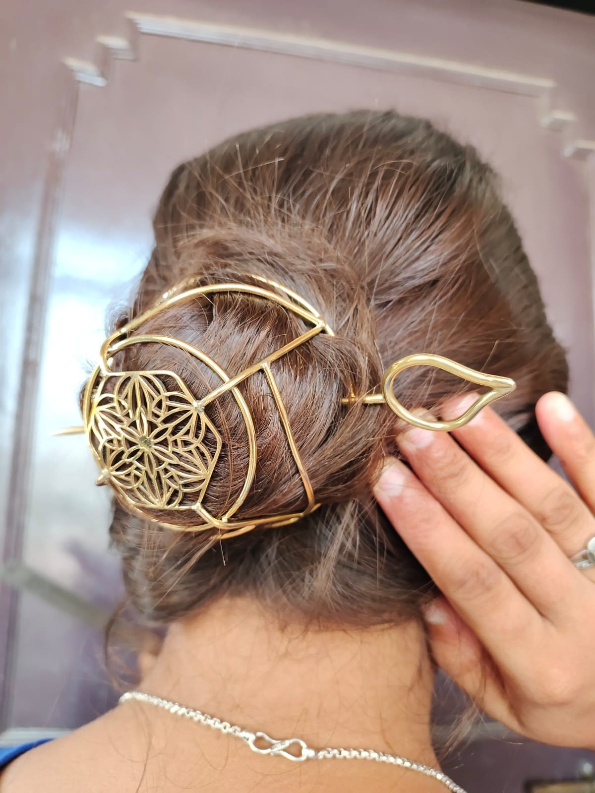 Brass Hair Bun Cage With Fork: Handmade Metal Hair Clip - Etsy