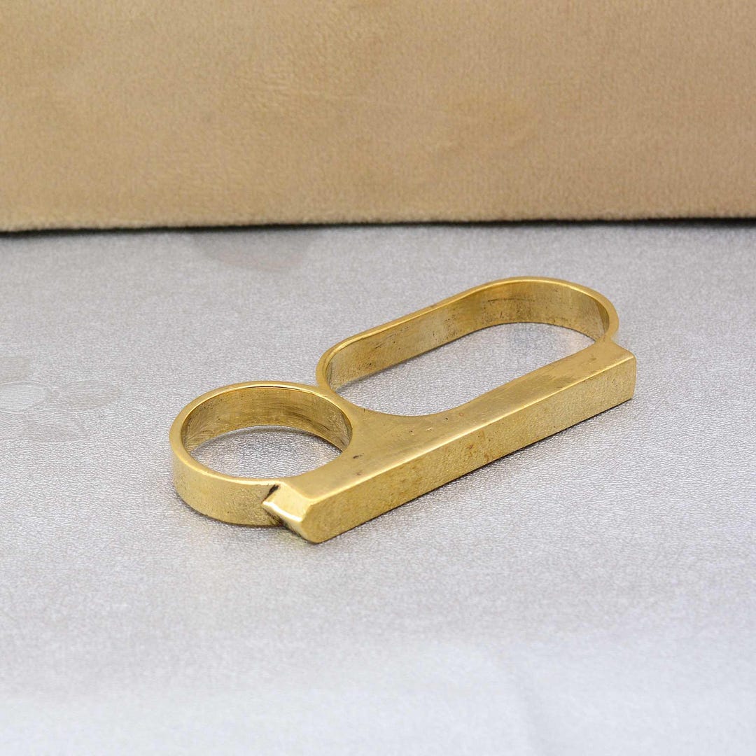 Minimalist Bar Three-finger Ring, Vintage Style Gold Brass Double ...