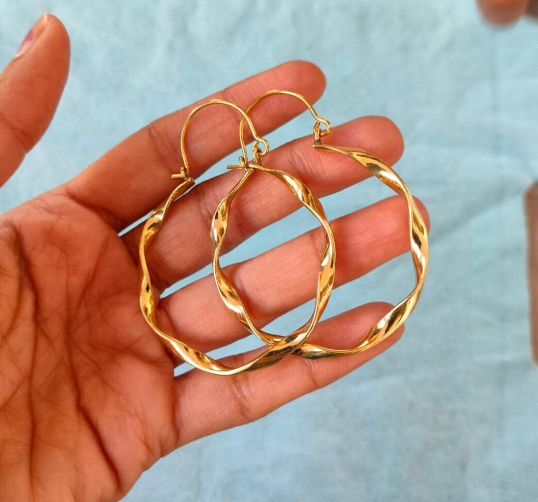 Gold Twist Hoop Earrings, Twisted Huggie Hoops Earrings, Minimalist Hoop Earrings, Statement ...