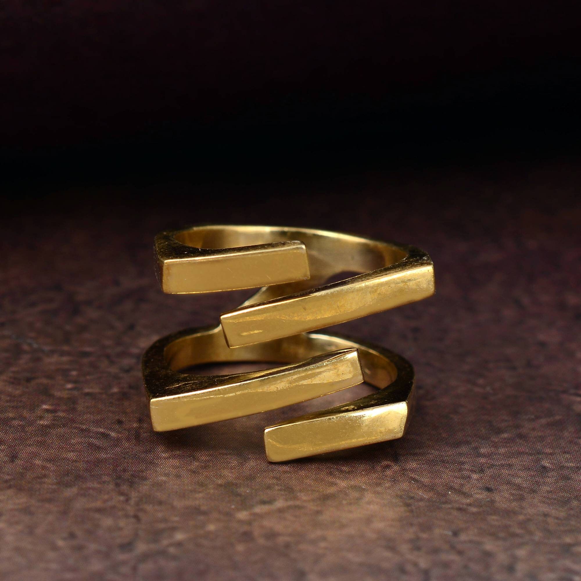 Gold Bar Ring Thick Two Line Ring Flat Bar Ring Geometric - Etsy