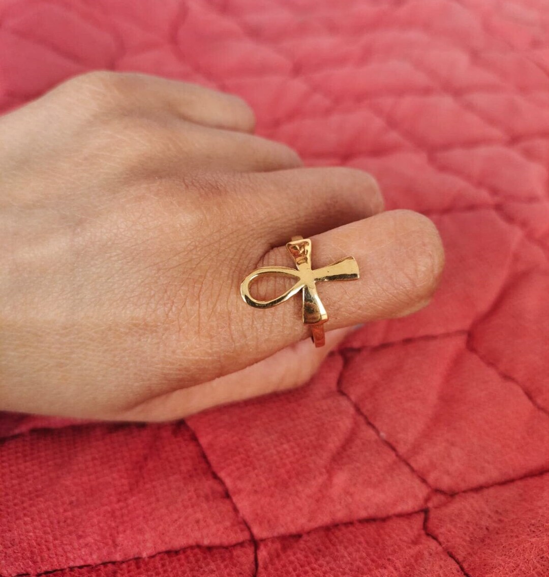 Gold Ankh Ring, Cross Ring, Brass Ring, Egyptian Ring, Minimalist ...