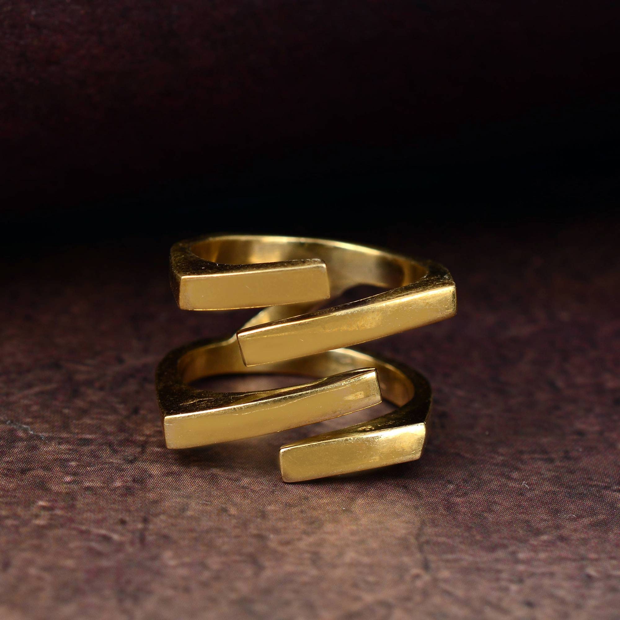 Gold Bar Ring Thick Two Line Ring Flat Bar Ring Geometric - Etsy