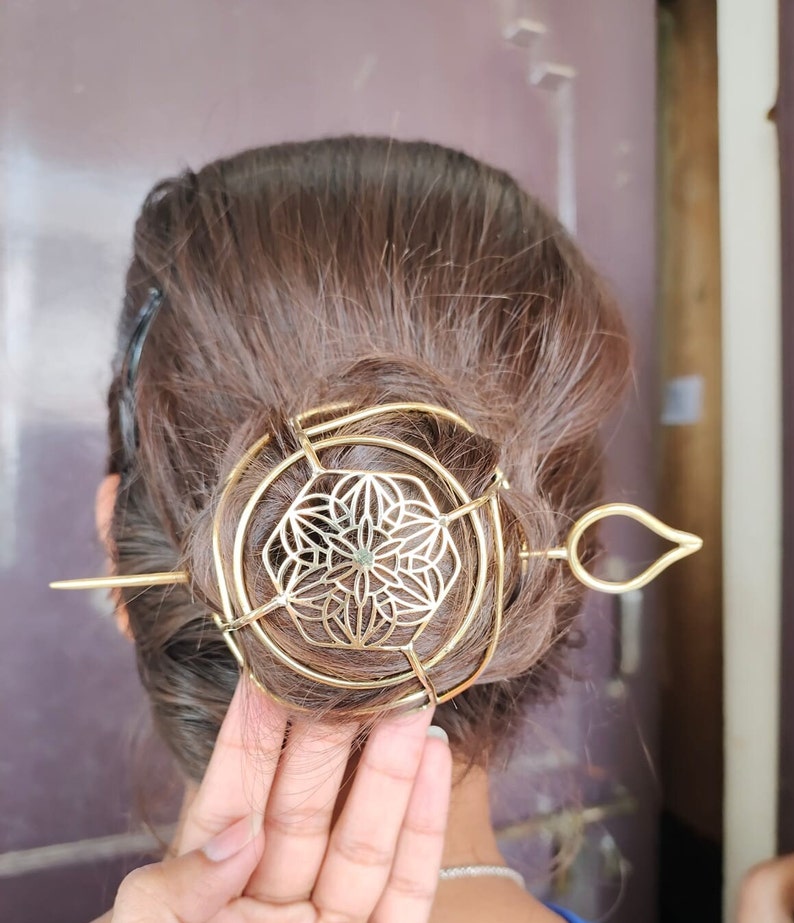 Brass Hair Bun Cage With Fork: Handmade Metal Hair Clip - Etsy