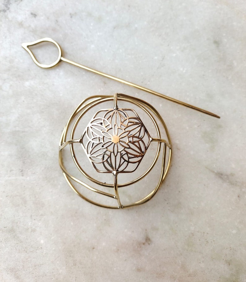 Brass Hair Bun Cage With Fork: Handmade Metal Hair Clip - Etsy