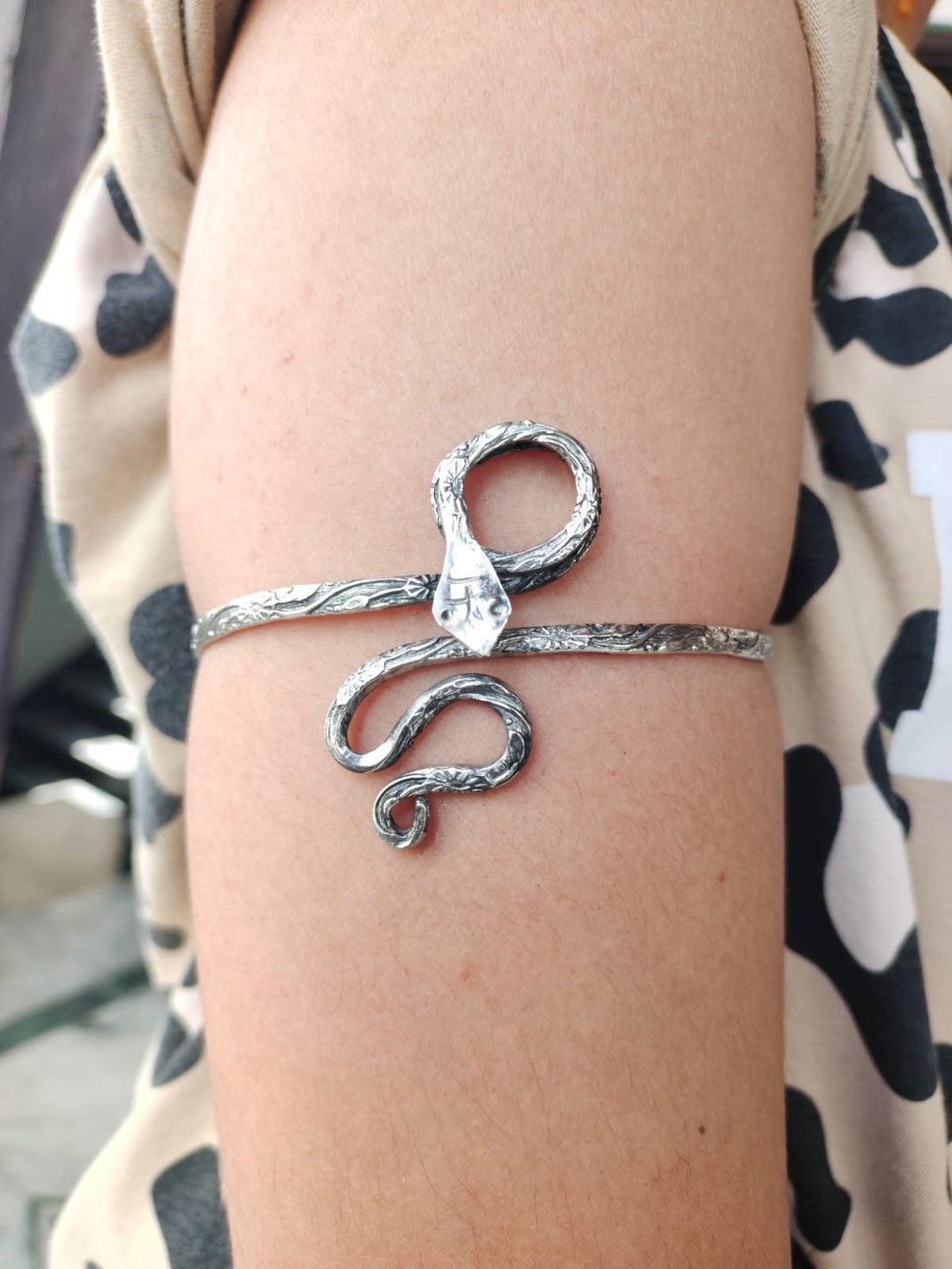 Silver Plated Snake Minimalist Arm Cuff, Upper Arm Cuff, Arm Bracelet ...