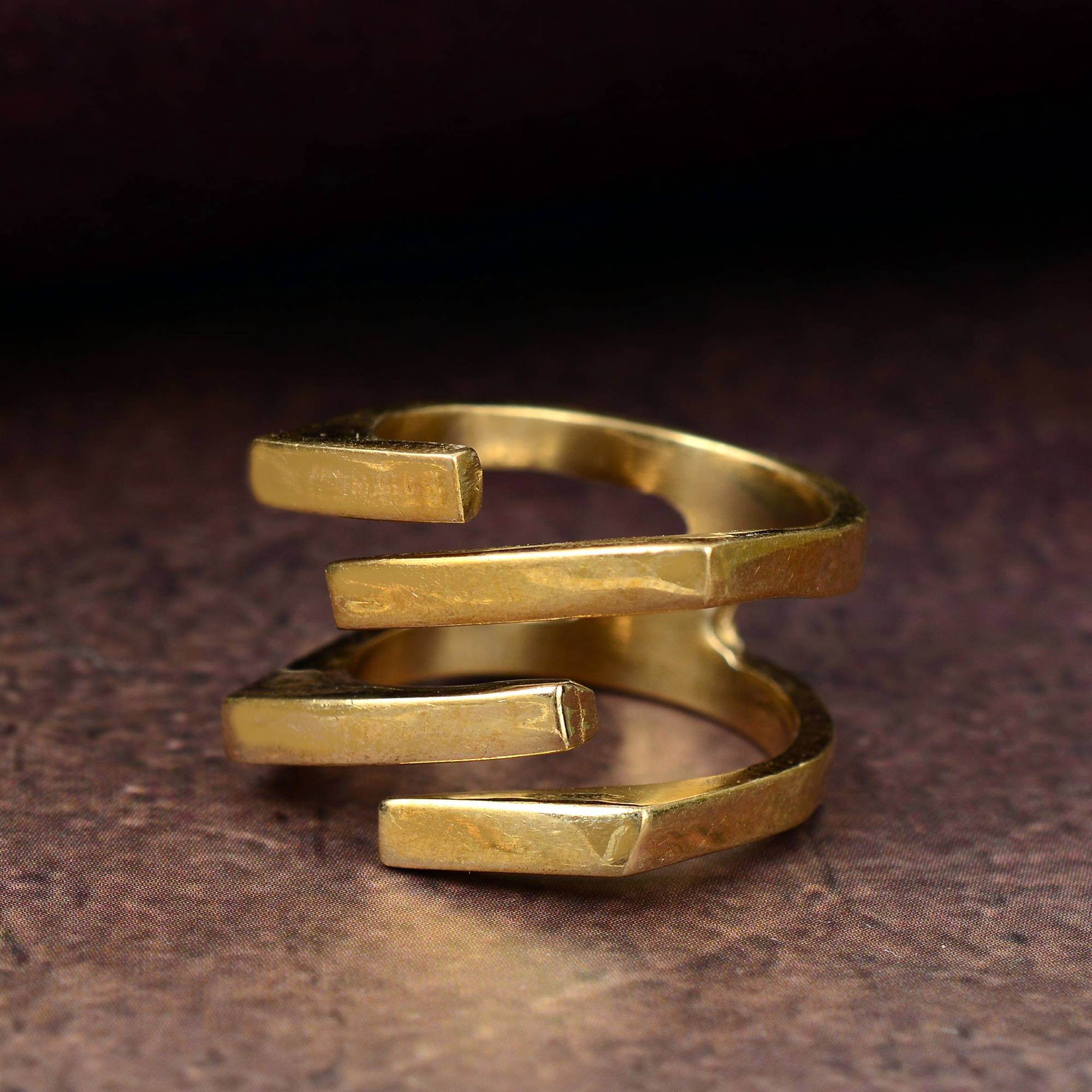 Gold Bar Ring Thick Two Line Ring Flat Bar Ring Geometric - Etsy