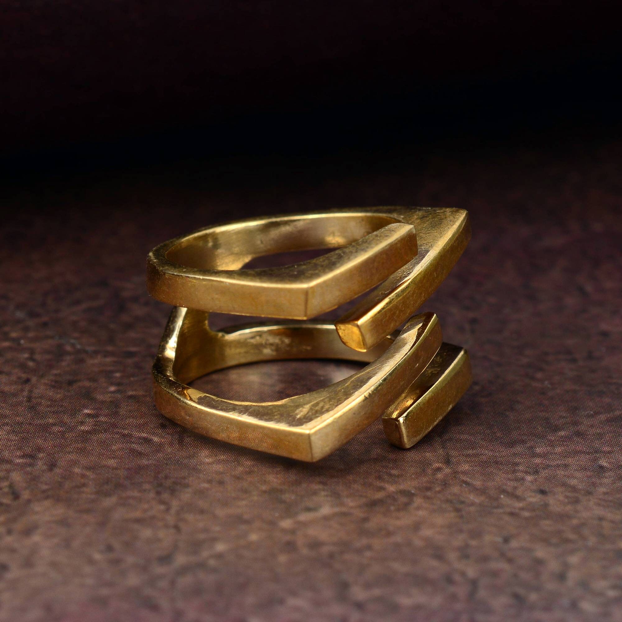 Gold Bar Ring Thick Two Line Ring Flat Bar Ring Geometric - Etsy