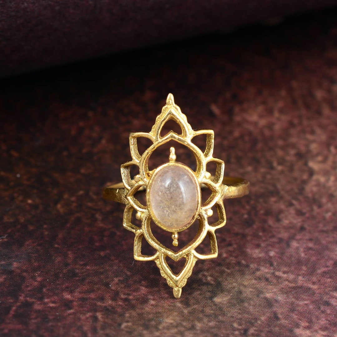 Vintage Moonstone Brass Ring: Handmade Gemstone Statement Ring - Etsy