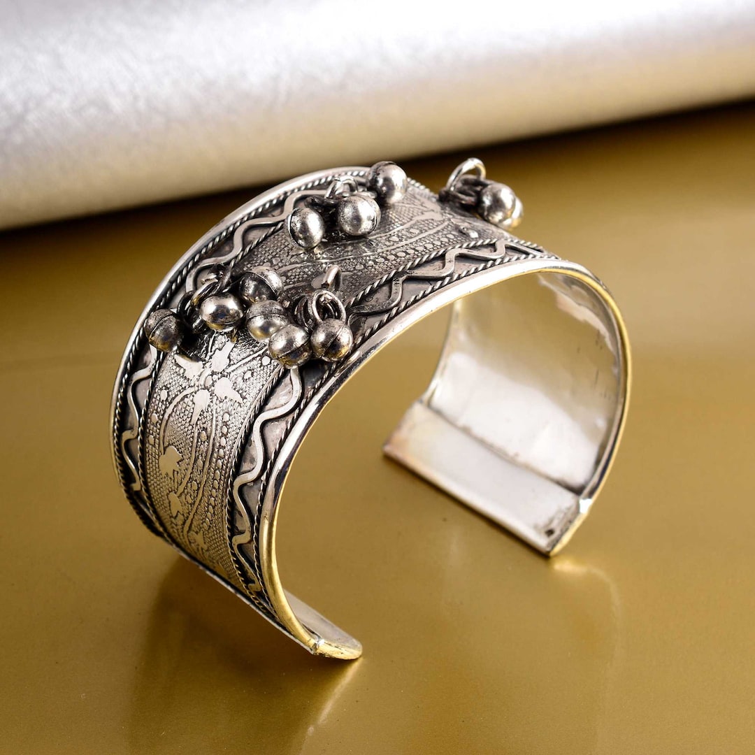 Oxidised Ghungroo Kada Antique Bangles Cuff Silver Plated Hand Bracelet ...