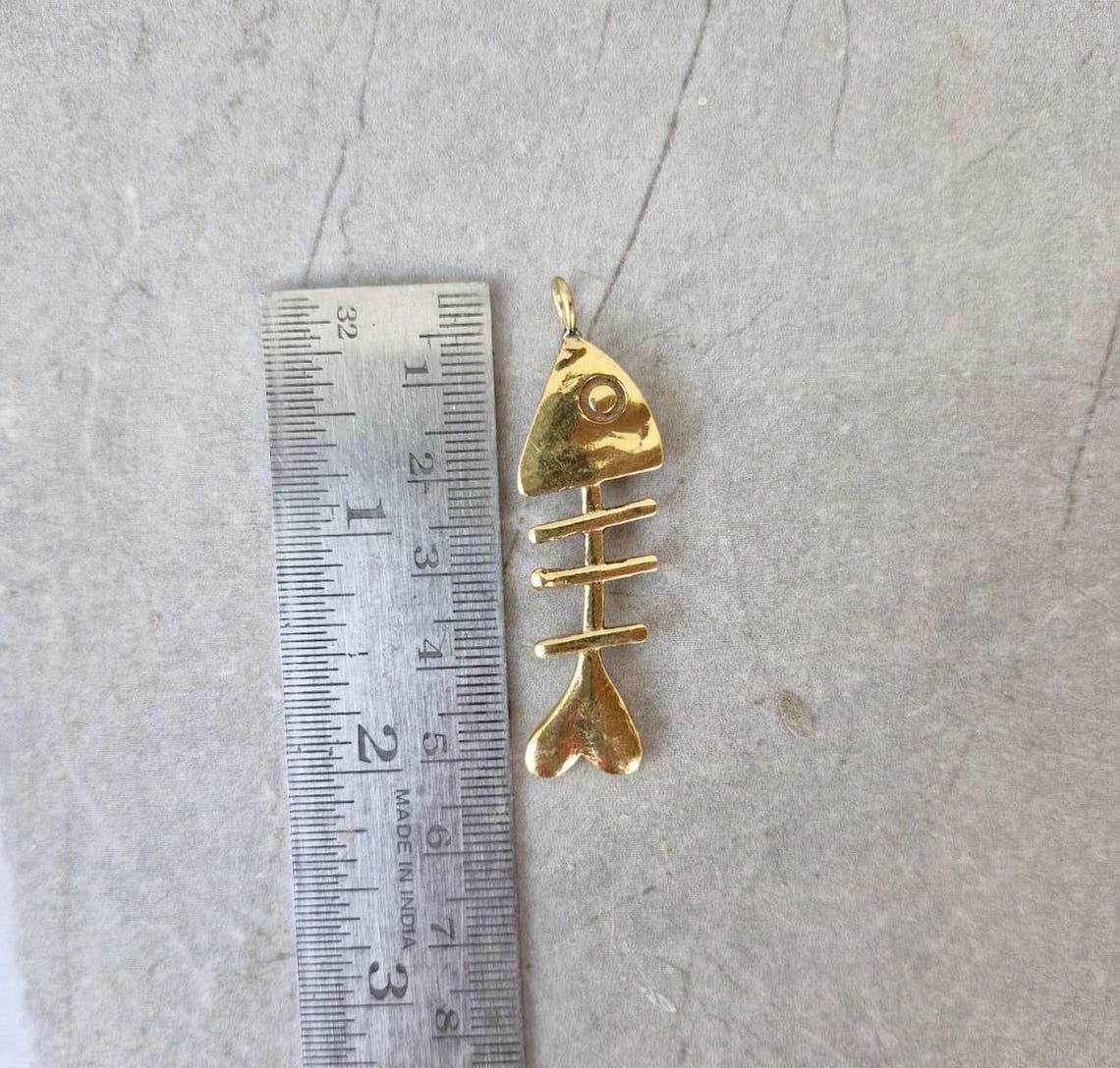 Dainty Gold Fishbone Necklace: Brass Fish Skeleton Pendant, Gift for ...