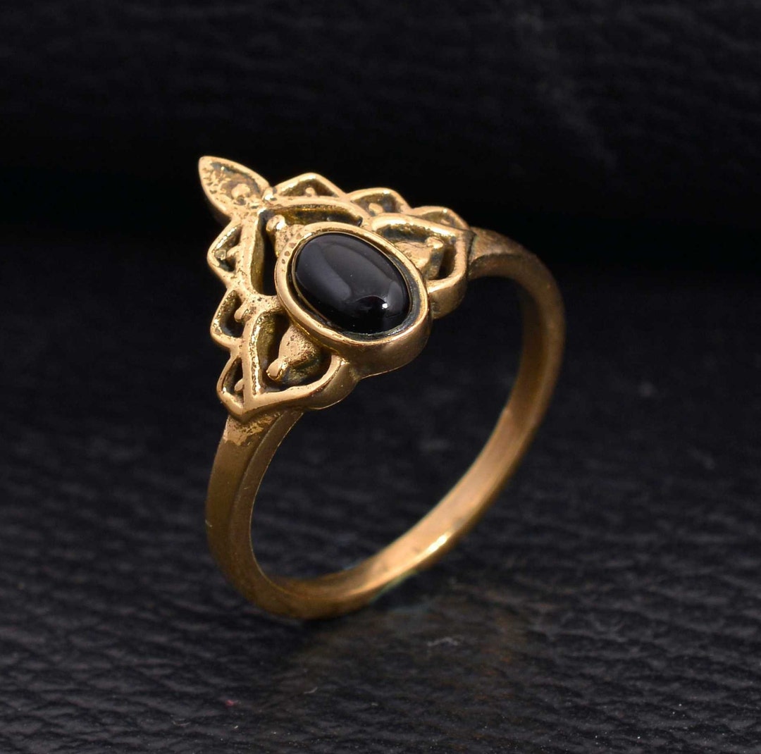 Black Obsidian Brass Crown Ring: Boho Ethnic Band - Etsy UK