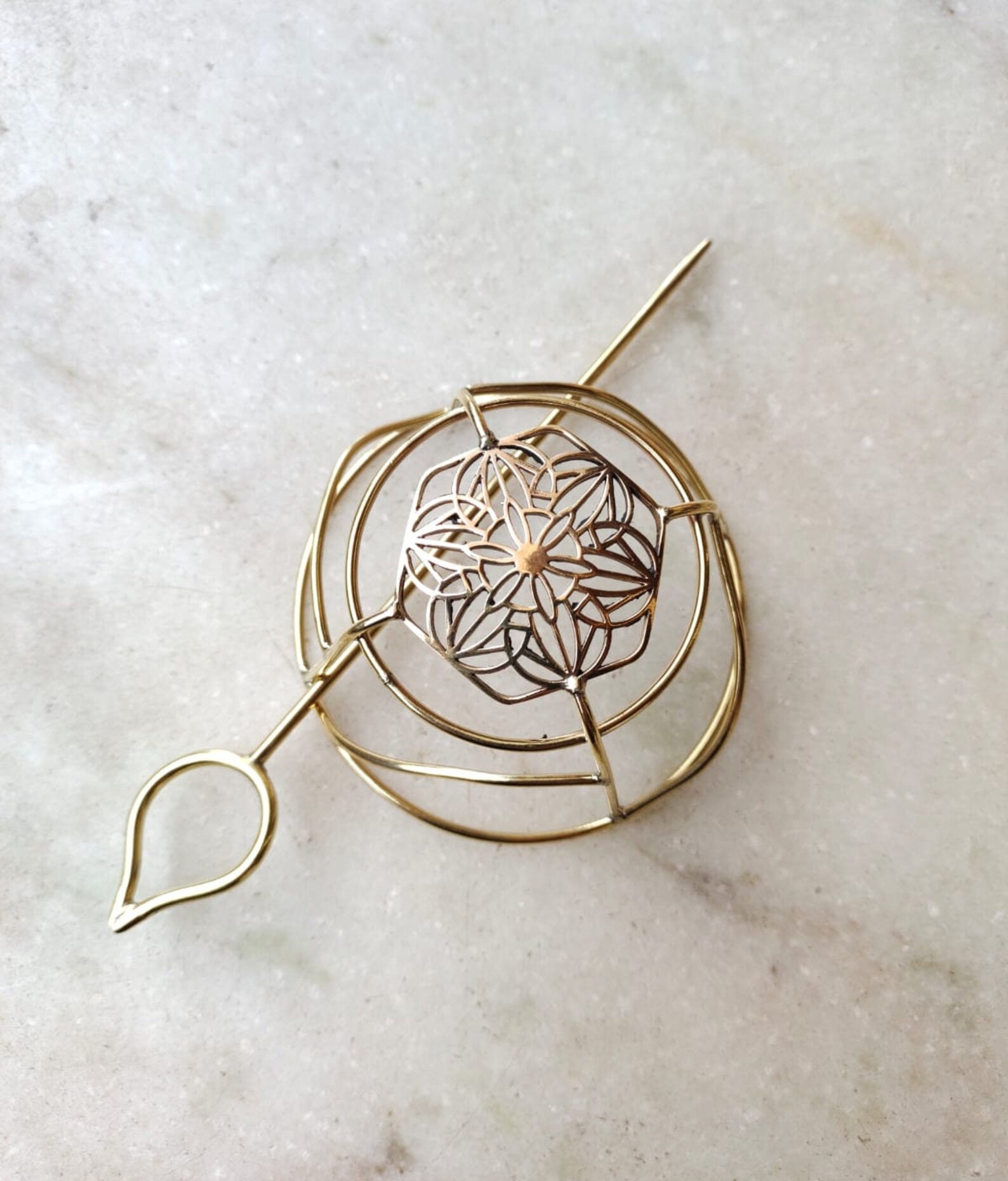 Brass Hair Bun Cage With Fork: Handmade Metal Hair Clip - Etsy