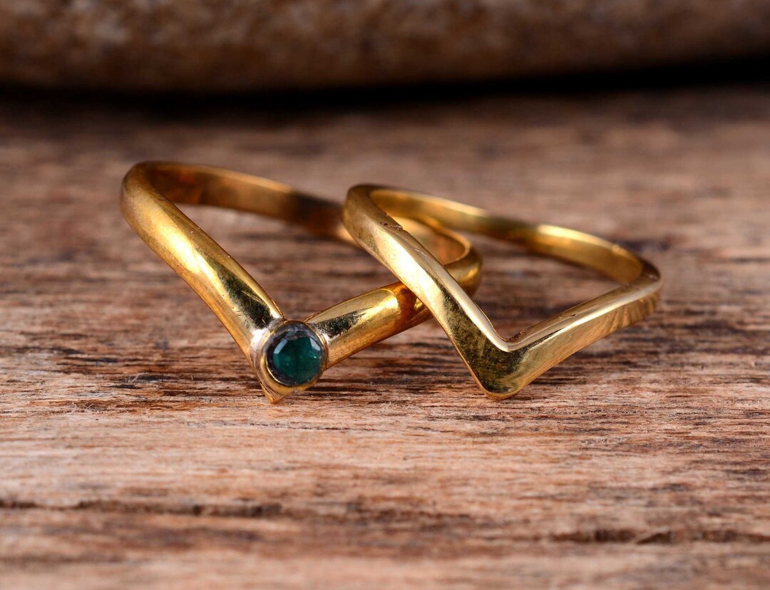 Brass Chevron Ring Set: Minimalist Stacking Rings - Etsy