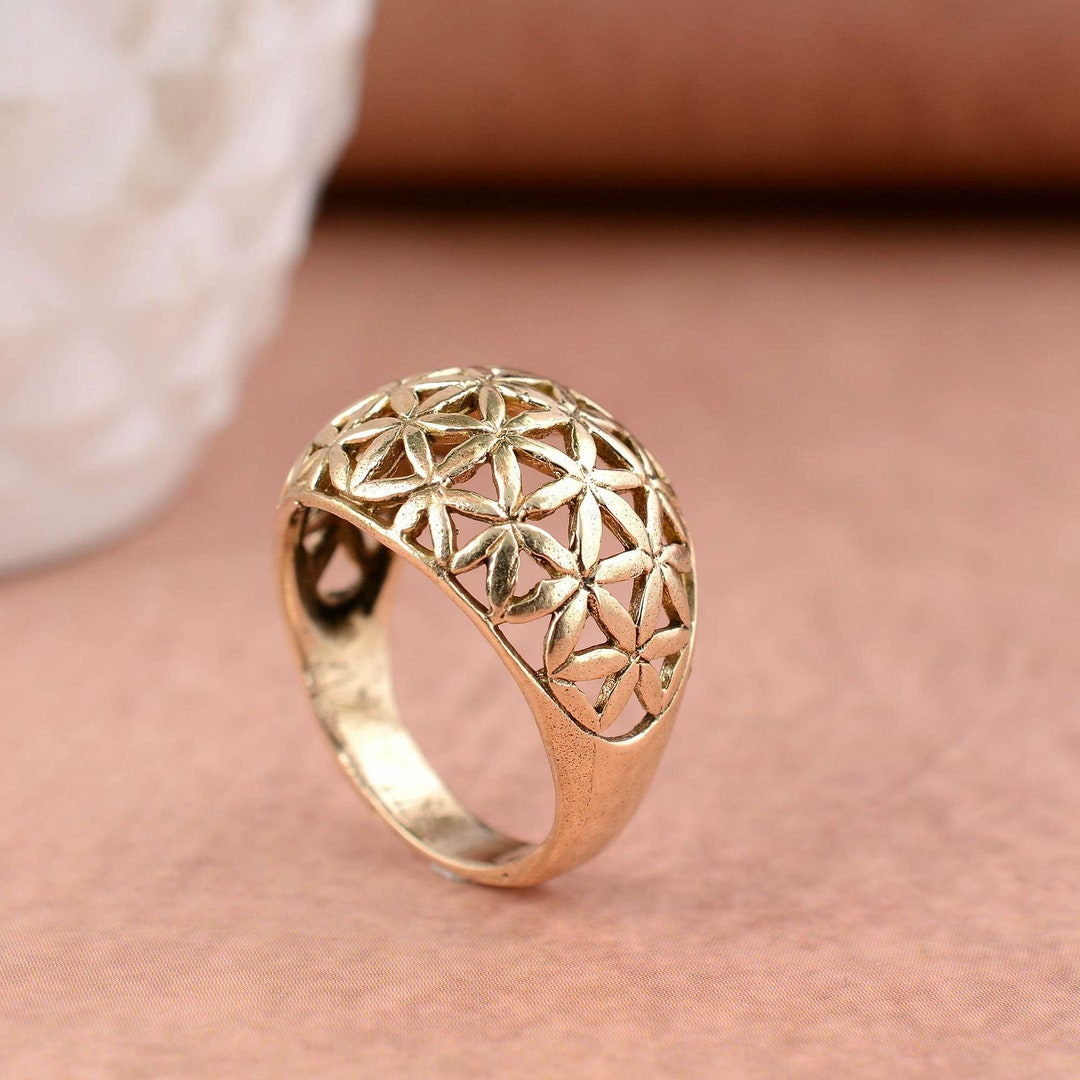 Handmade Brass Flower of Life Ring: Sacred Geometry Jewelry - Etsy