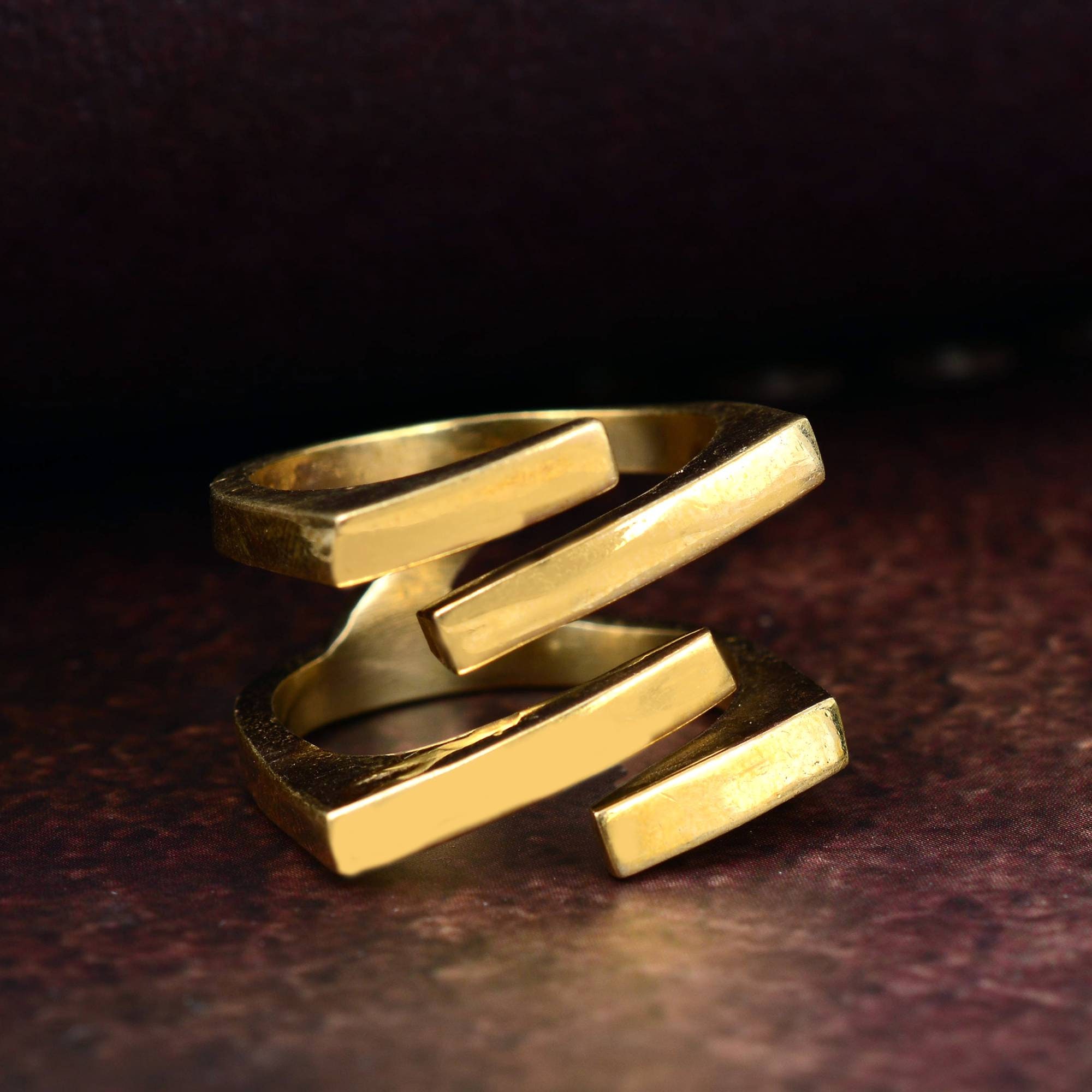 Gold Bar Ring Thick Two Line Ring Flat Bar Ring Geometric - Etsy