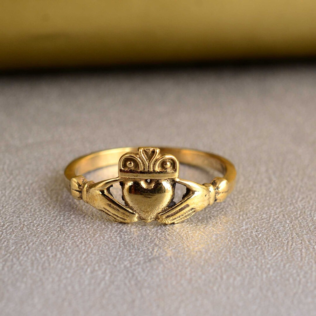 Gold Claddagh Ring: Tiny Celtic Irish Brass Ring - Etsy