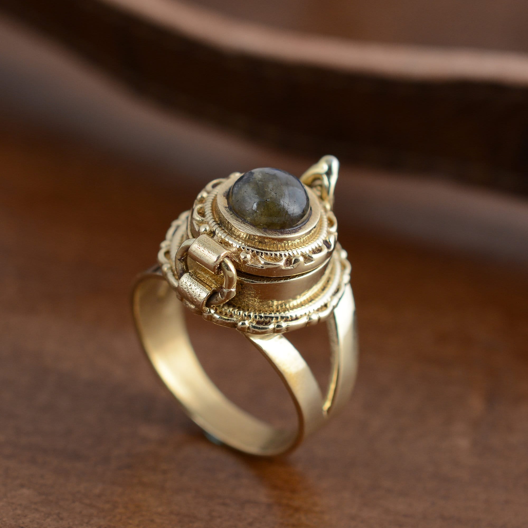 Natural Labradorite Poison Ring, Handmade Poisoner Ring, Pill Box Ring ...