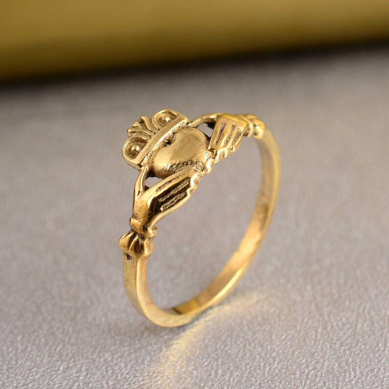 Gold Claddagh Ring: Tiny Celtic Irish Brass Ring - Etsy