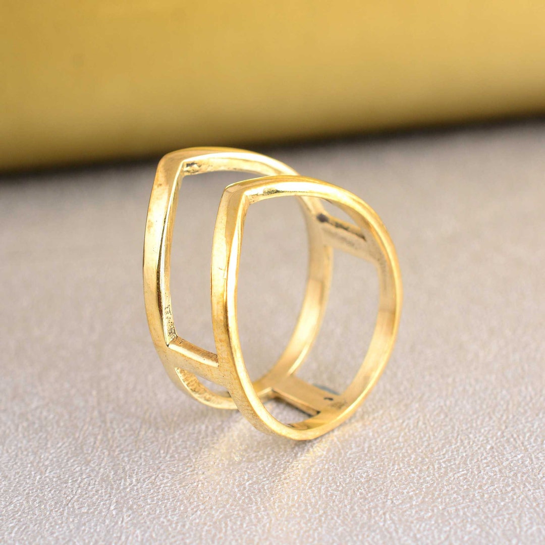 V-shaped Solid Brass Ring, Double Aesthetic V Ring, Curve Ring, Chevron ...