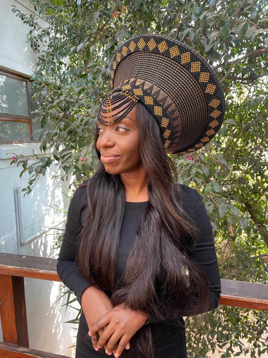 Blackandgold Zulu Hat African Hat Isicholo African Bucket Etsy