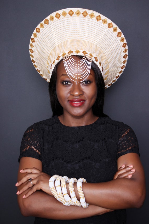 Large Zulu Hat African Hat Isicholo African Bucket Hat Gold