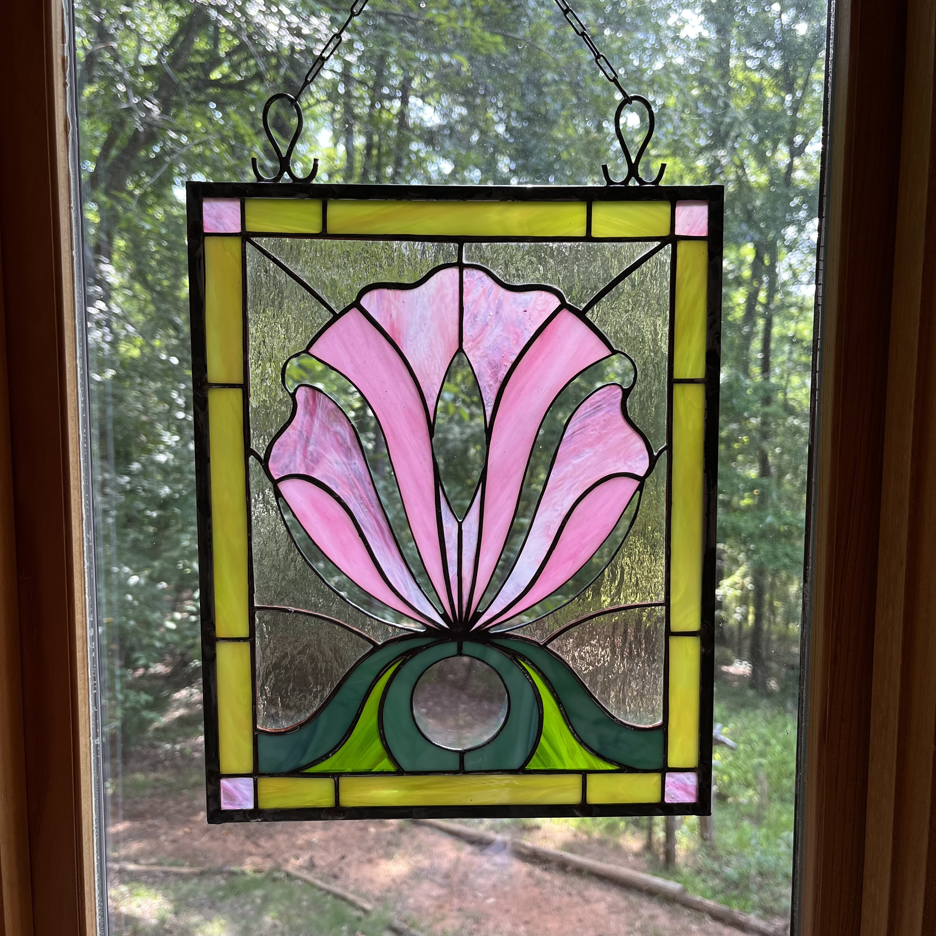 Hand Crafted, Art Deco Stained Glass Panel in Pinks and Greens 10 X 14 ...