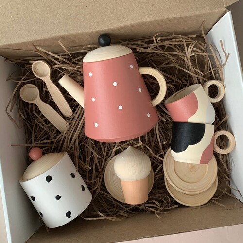 Wooden Tea Set Kitchen Set Wooden Dishes Play Kitchen | Etsy