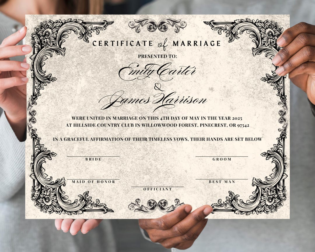 Editable Modern Marriage Certificate, Editable Canva Template ...