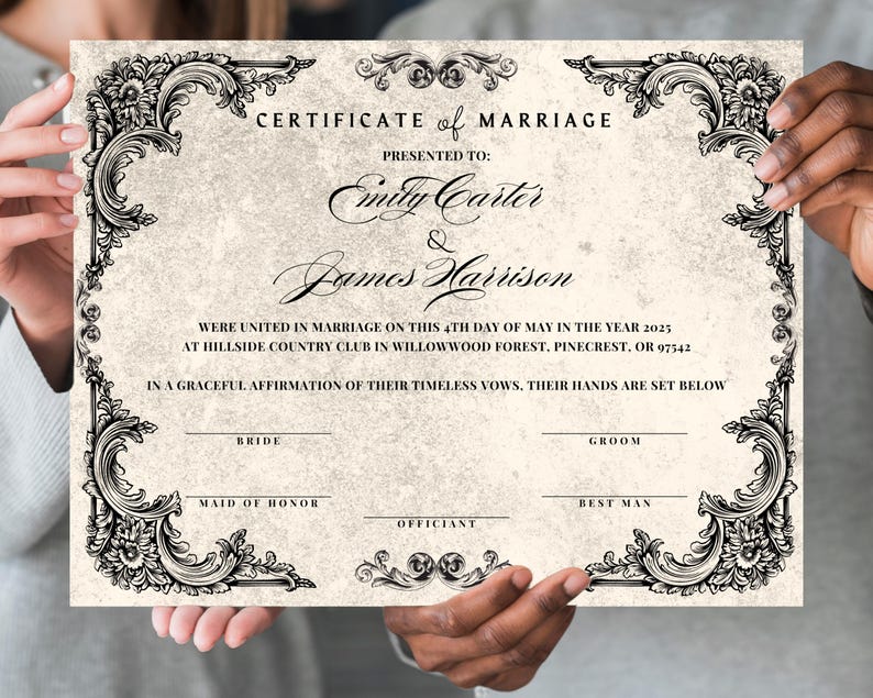 Editable Modern Marriage Certificate, Editable Canva Template ...