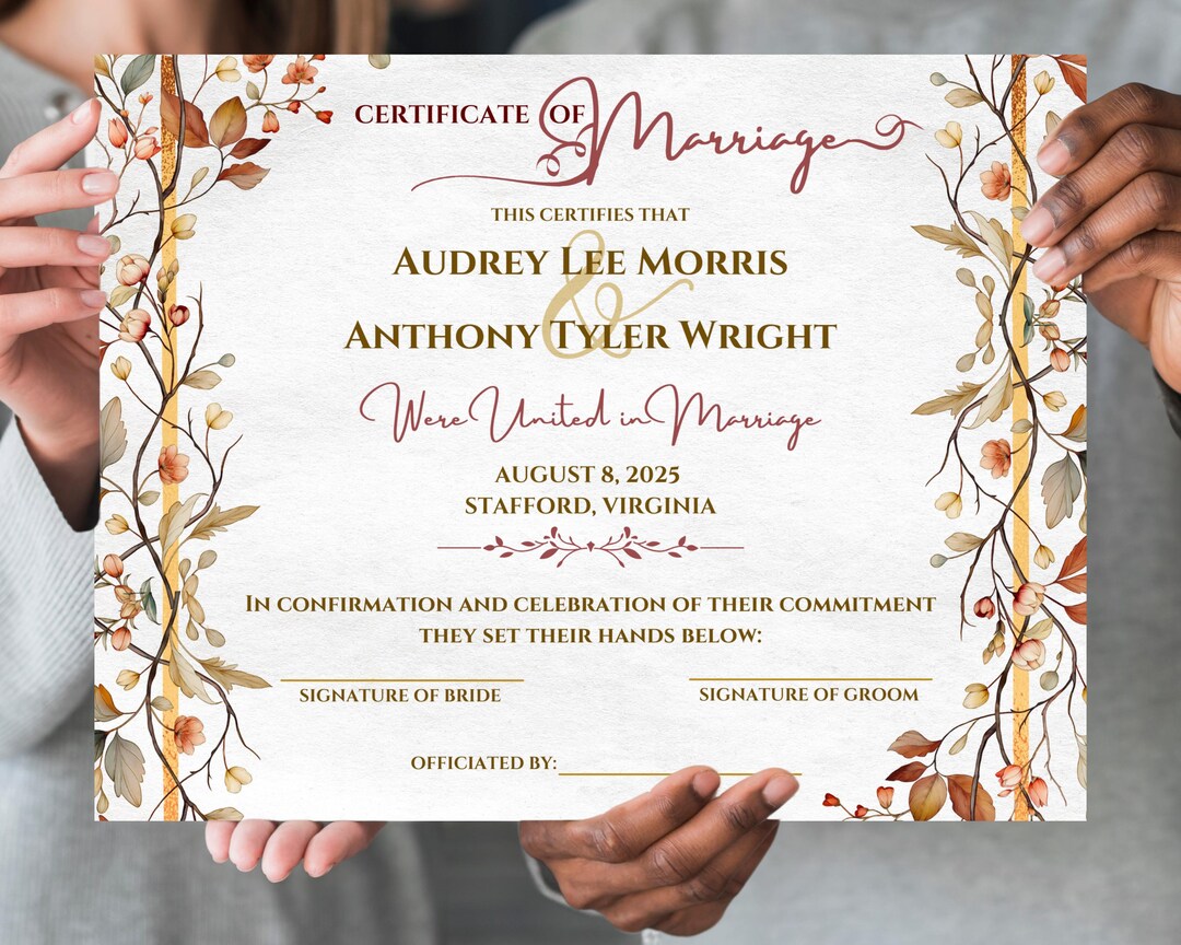 Floral Vine Marriage Certificate – Custom Wedding Gift (digital ...