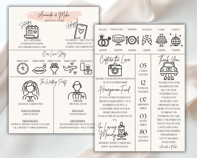 Infographic Wedding Program, Modern Timeline (canva Template) - Etsy