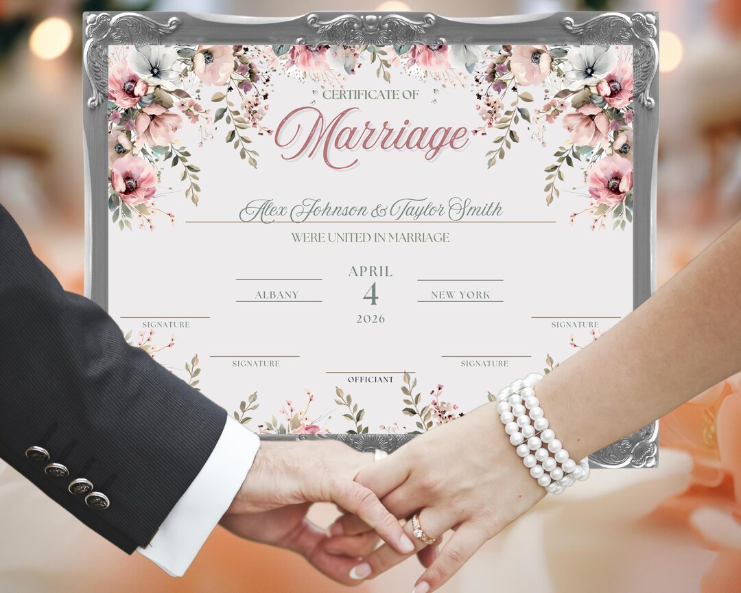 Marriage Certificate, Personalized Editable Floral Design, Romantic ...