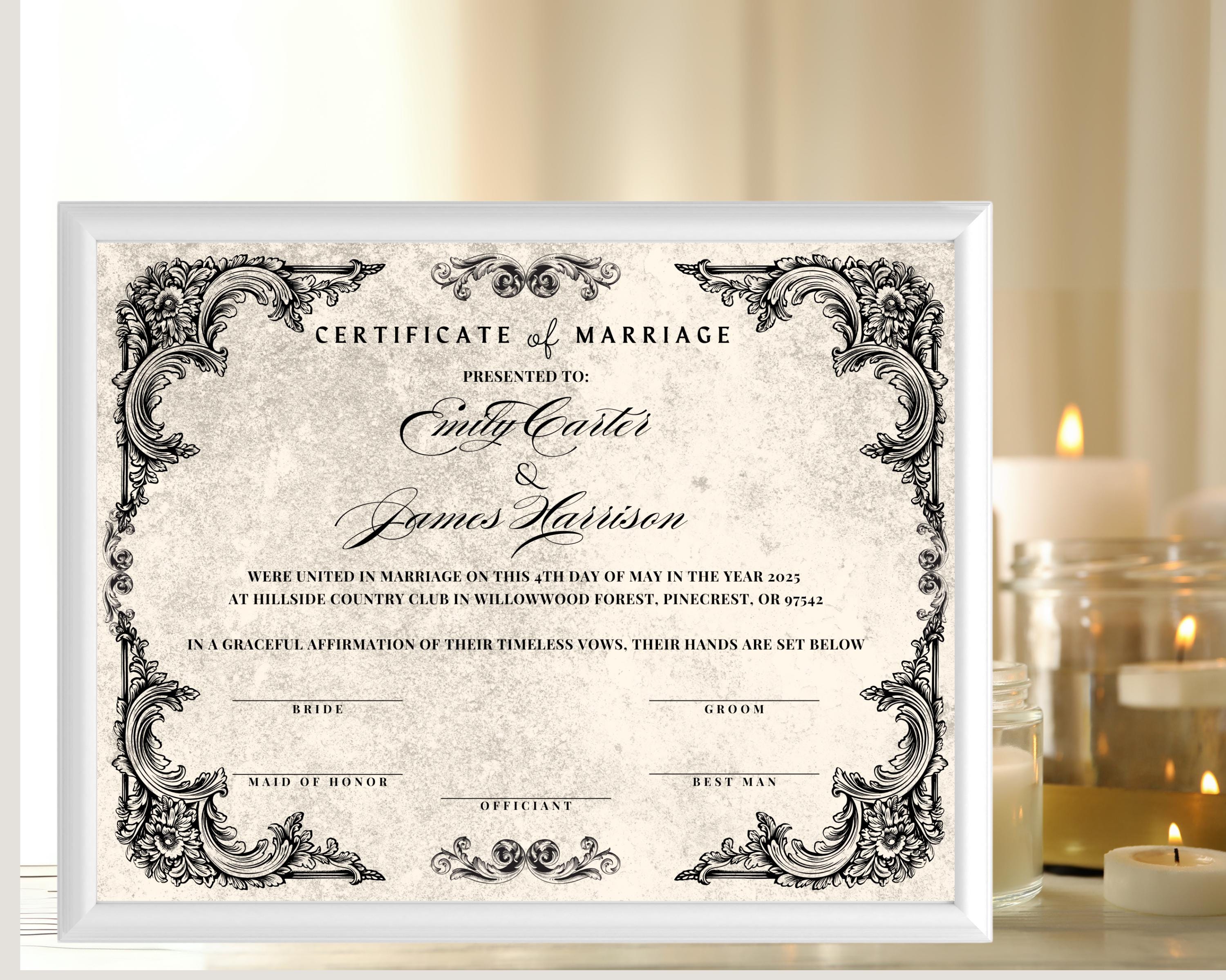 Editable Modern Marriage Certificate, Editable Canva Template ...