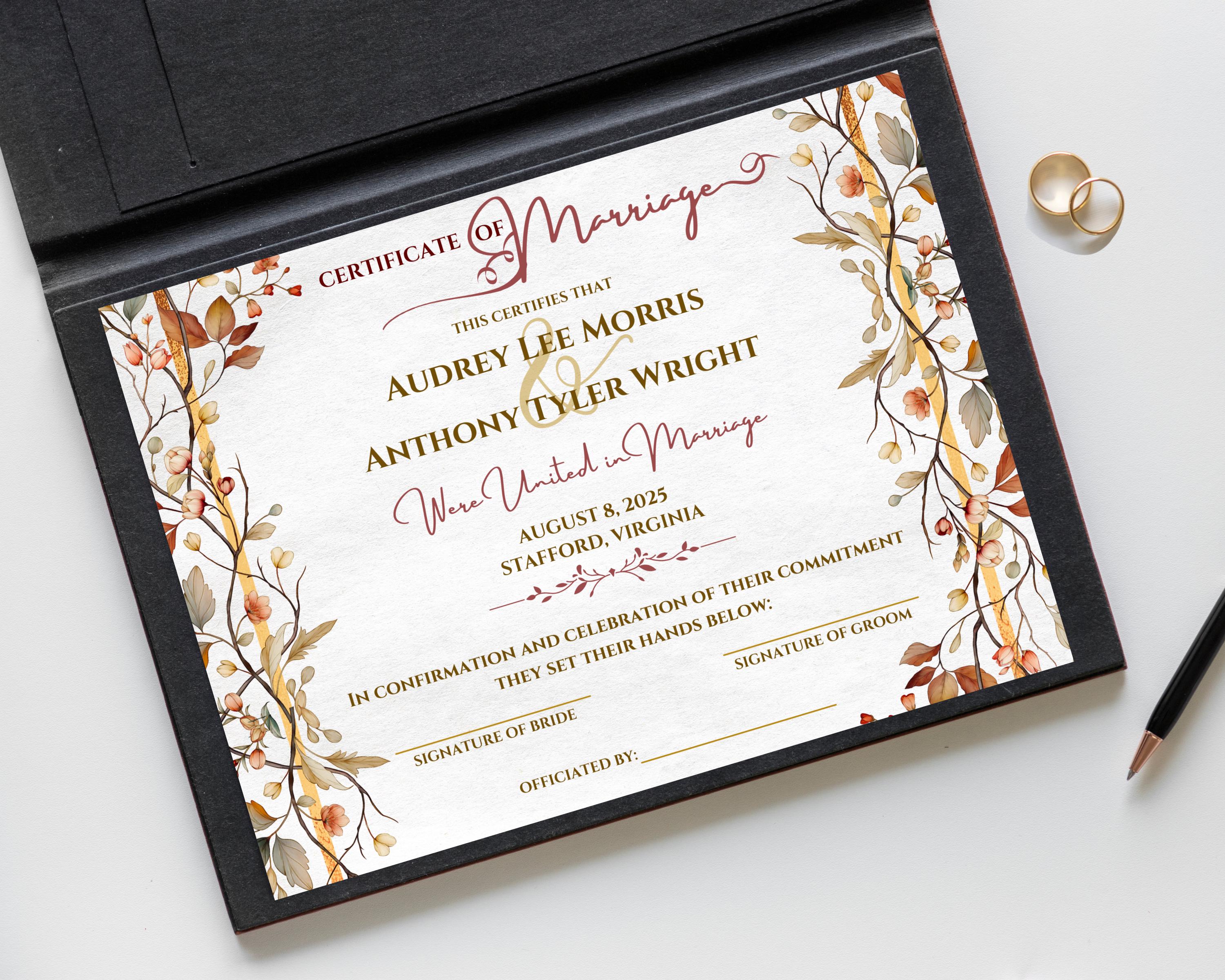 Floral Vine Marriage Certificate – Custom Wedding Gift (digital ...