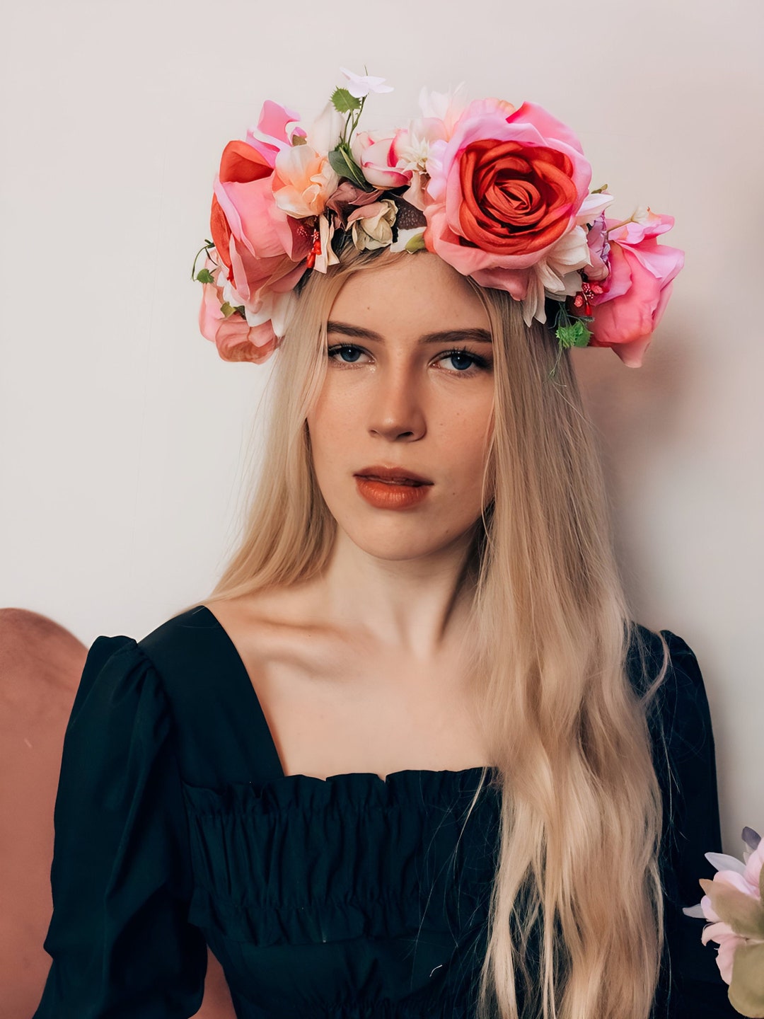 Flower Crown With Roses, Pink Flower Crown, Large Flower Headband ...