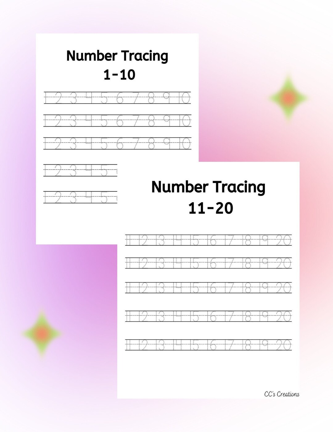 Number Tracing 1-20, Preschool, Kindergarten Worksheets - Etsy