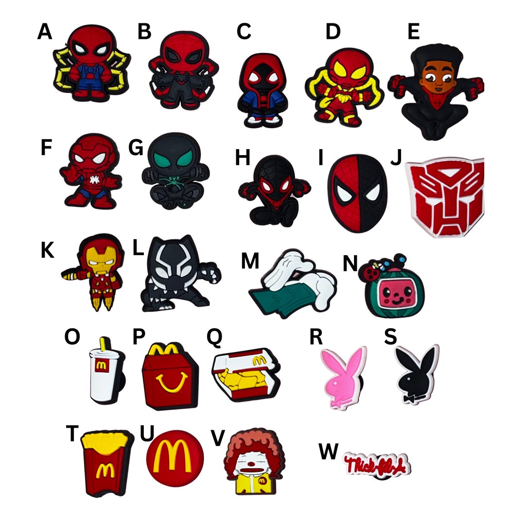 Spiderman Croc Charms, Miles Morales Croc Charms-thickfila-mcdonalds ...