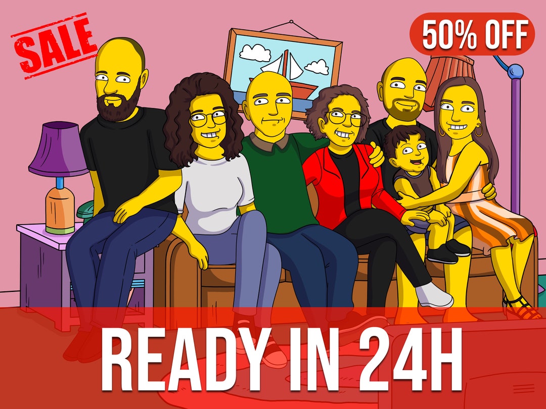 Yellow Character Custom Portrait, Family Digital Drawing, Simpsonized ...