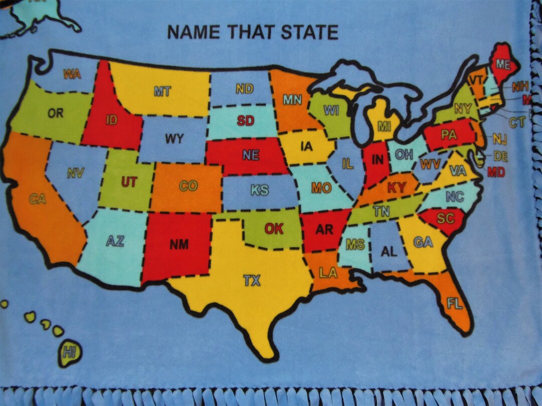 Name That State ..united States Map Fleece Tie Blanket - Etsy