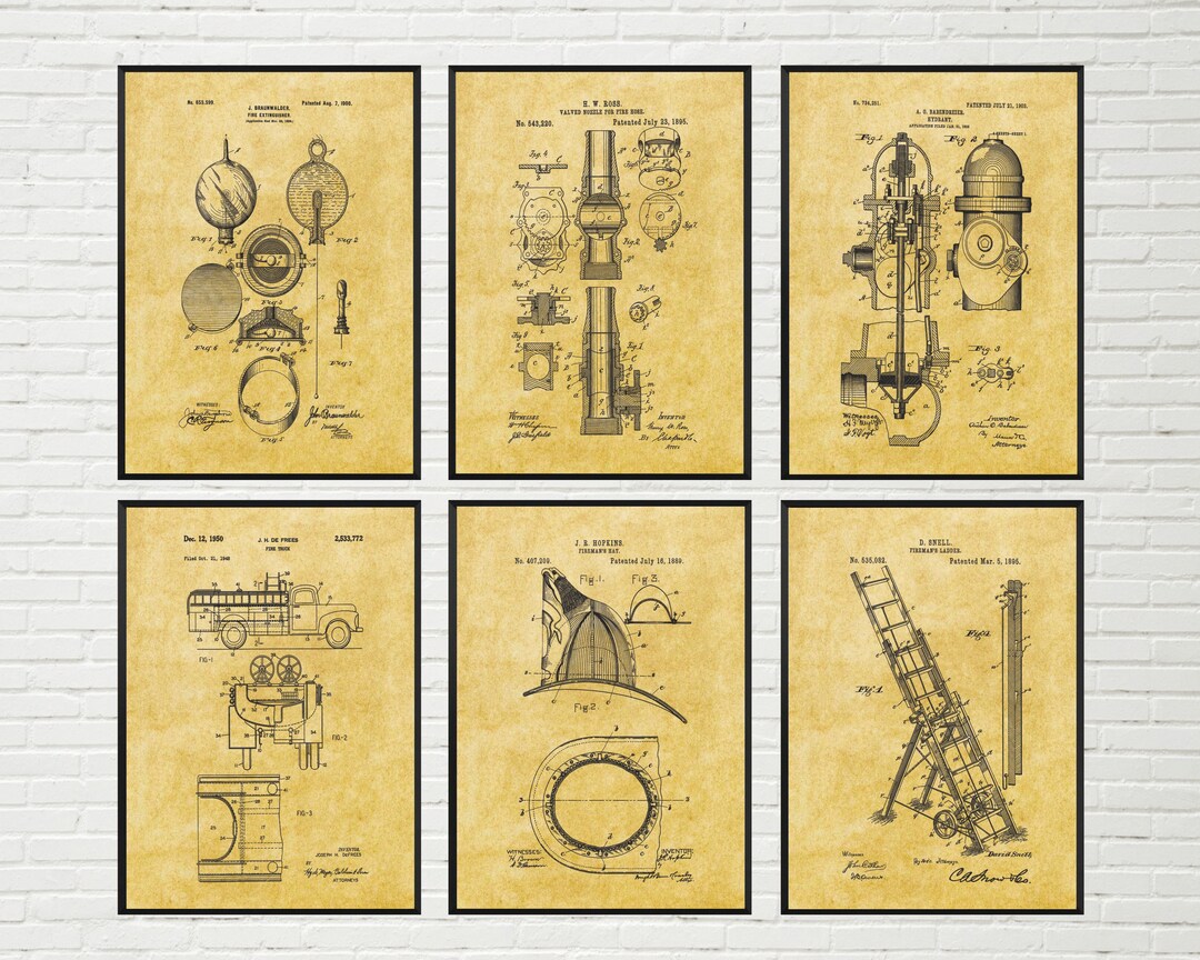 Firefighting Patent Set of 6 Patent Prints | Firefighting Wall Art ...